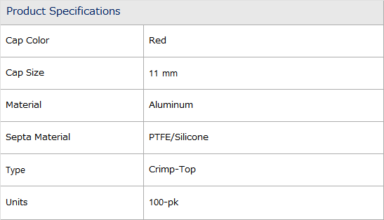 Caps, Crimp Seal, 11mm Red PTFE/SIL Pack of 100 시마즈 인터넷샵