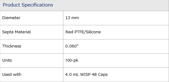 Vial Septa, Red PTFE/Silicone Septa 0.060in Pack of 100 시마즈 인터넷샵