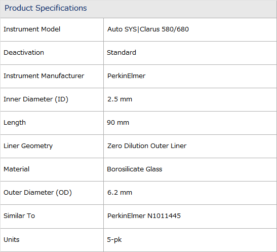 Zero Dilution Outer Liner, 2.5mm x 6.2 x 90 for PE GCs Deact., 5pk 시마즈 인터넷샵