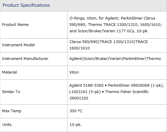 O-Rings, Viton, for Agilent GCs, 10-pk 시마즈 인터넷샵