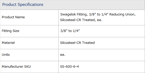 Silcosteel-CR Fitting, 3/8in to 1/4in Reducing Union. Silcosteel-CR ...