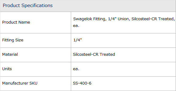 Silcosteel-CR Fittings, 1/4in Union Swagelok# SS-400-6 시마즈 인터넷샵