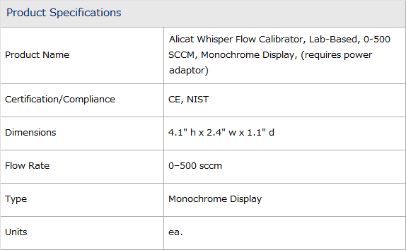 Lab Based Mass Flow Calibrator Alicat Whisper Series 0 - 500 SCCM ...