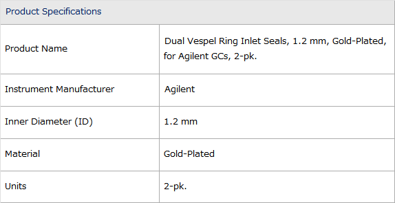 Gold Plated Inlet Seal, Dual Vespel Ring 1.2mm ID 2pk 시마즈 인터넷샵