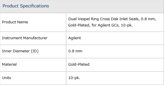 Inlet Seals, Dual Vespel Ring, 0.8mm Gold Plated Cross Disk, 10pk 시마즈 인터넷샵