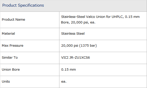 SS Valco Union 0.15mm Bore 1/16 10-32 20 000psi ea. 시마즈 인터넷샵