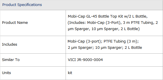 Mobi-Cap Kit w/2L Bottle Mobi-Cap 3M PTFE Tubing 2 & 10Âµm Filters 2L ...