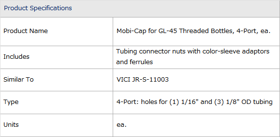 Mobi-Cap 4-Port For GL-45 Threaded Bottles Ea. 시마즈 인터넷샵