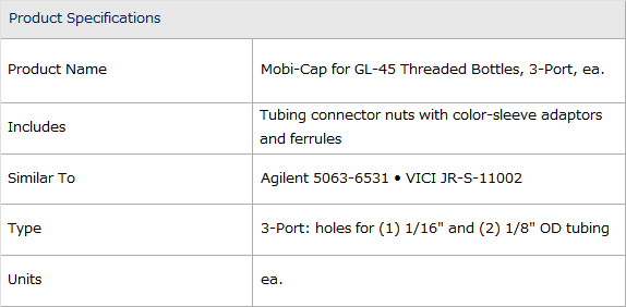Mobi-Cap 3-Port For GL-45 Threaded Bottles Ea. 시마즈 인터넷샵