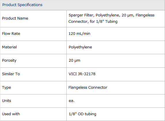 Sparger Filter PE 20um Flangeless Connector For 1/8 Tubing ea. 시마즈 인터넷샵