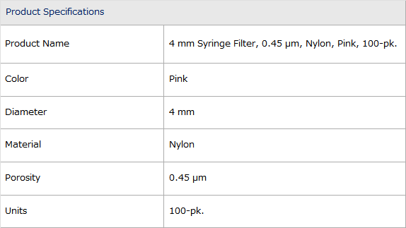 Syringe Filter, 4mm, 0.45um Nylon Pink Luer Lock 100-pk 시마즈 인터넷샵