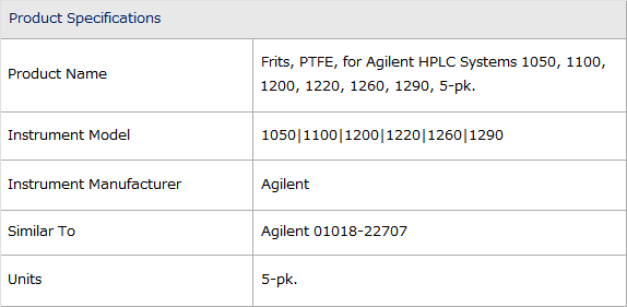 Frits, PTFE, for Agilent 1050/1100/1200 Systems, 5pk 시마즈 인터넷샵