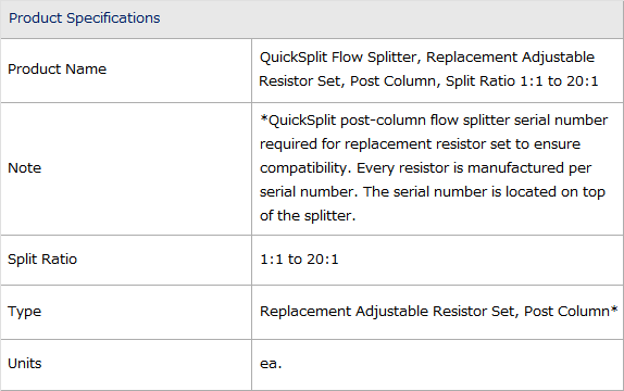 Splitter Resistor, Adjustable Flow, Split Ratio 1:1 to 20:1, Post ...