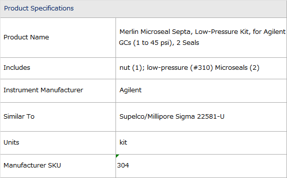 Merlin Microseal Septa, Low Pressure Kit for Agilent Includes Nut and 2 ...