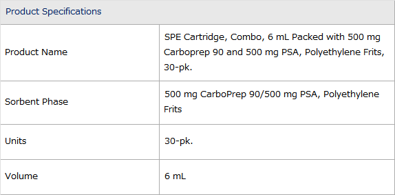 Combo SPE Tube, 6ml/500mg Carboprep 90/500mg PSA Polyethylene Frits ...