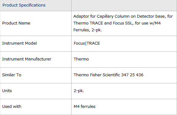 Capillary Column Adapter, for use on Thermo Trace and Focus SSL GC ...