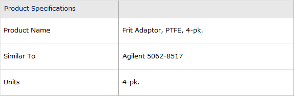 Frit Adapter, 3mm, Glass Solvent Filter Connector PTFE, 4-pk 시마즈 인터넷샵