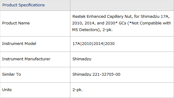 Capillary Nut, Restek Enhanced Capillary Nut Shimadzu 17A, 2010 & 2014 ...