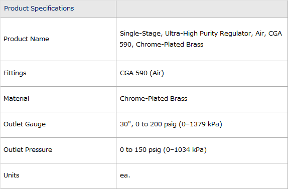 Regulator, Brass, Single Stage, Ultra High Purity Air, CGA 590 시마즈 인터넷샵