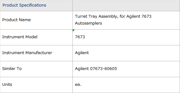 Turret Tray Assembly, Autosampler Turret Tray for the Agilent 5890/6890 ...