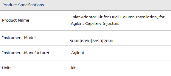 Inlet Adapter Kit, for Dual Column Installation, for Agilent Capillary ...