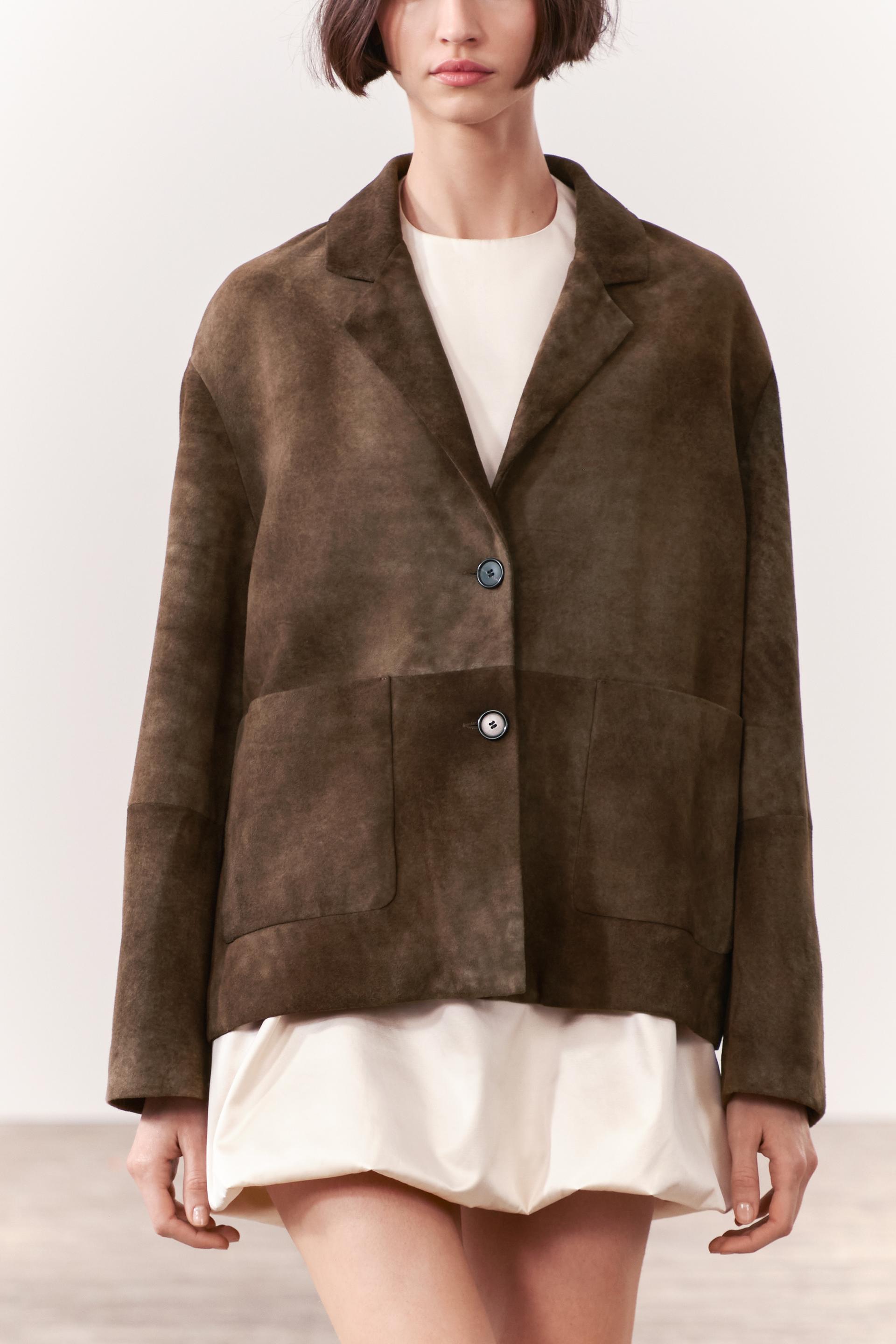 자라 프린트 스웨이드 가죽 블레이저 3322/044 BROWN